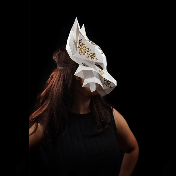 Futuristic Fox Mask - White - PAPERCRAFT WORLD