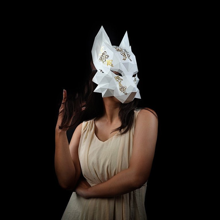 Futuristic Fox Mask - White - PAPERCRAFT WORLD