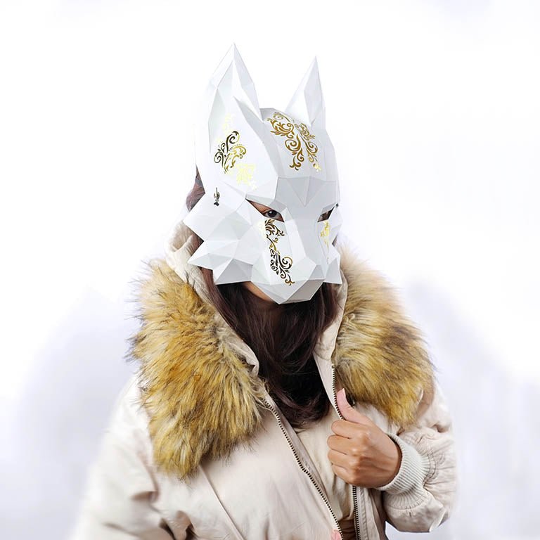 Futuristic Fox Mask - White - PAPERCRAFT WORLD