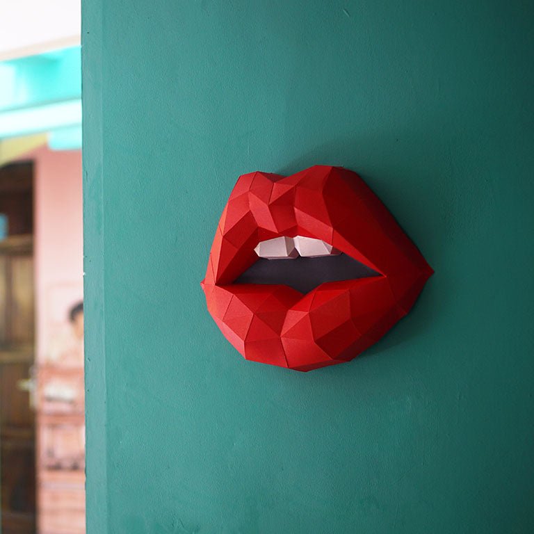 3D Red Paper Lips Wall Art - Papercraft Wall Decor - PAPERCRAFT WORLD