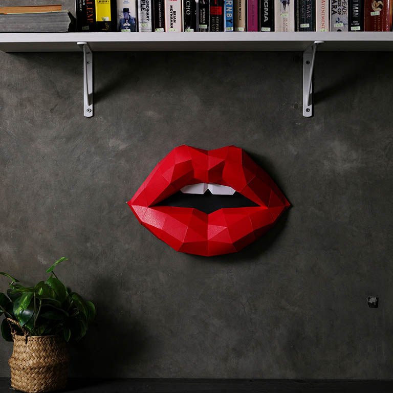 3D Red Paper Lips Wall Art - Papercraft Wall Decor - PAPERCRAFT WORLD