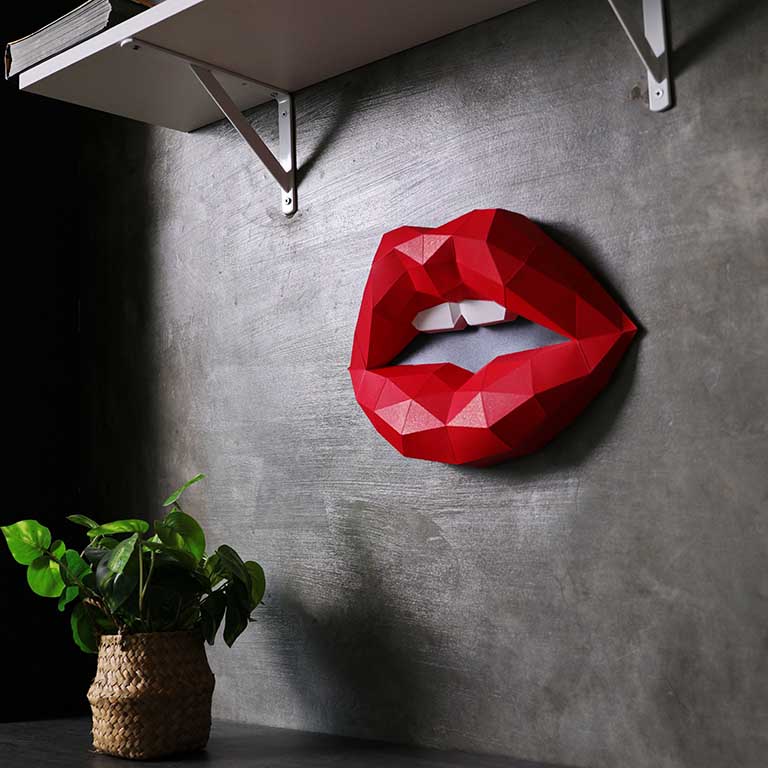 3D Red Paper Lips Wall Art - Papercraft Wall Decor - PAPERCRAFT WORLD