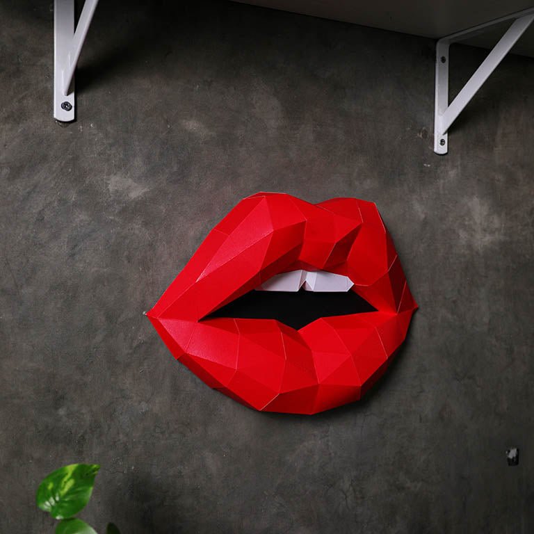 3D Red Paper Lips Wall Art - Papercraft Wall Decor - PAPERCRAFT WORLD