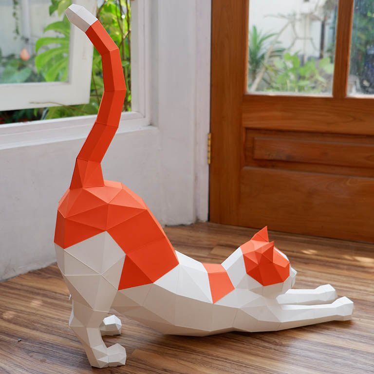 Stretching Cat 3D Model | Papercraft Cat Art - PAPERCRAFT WORLD